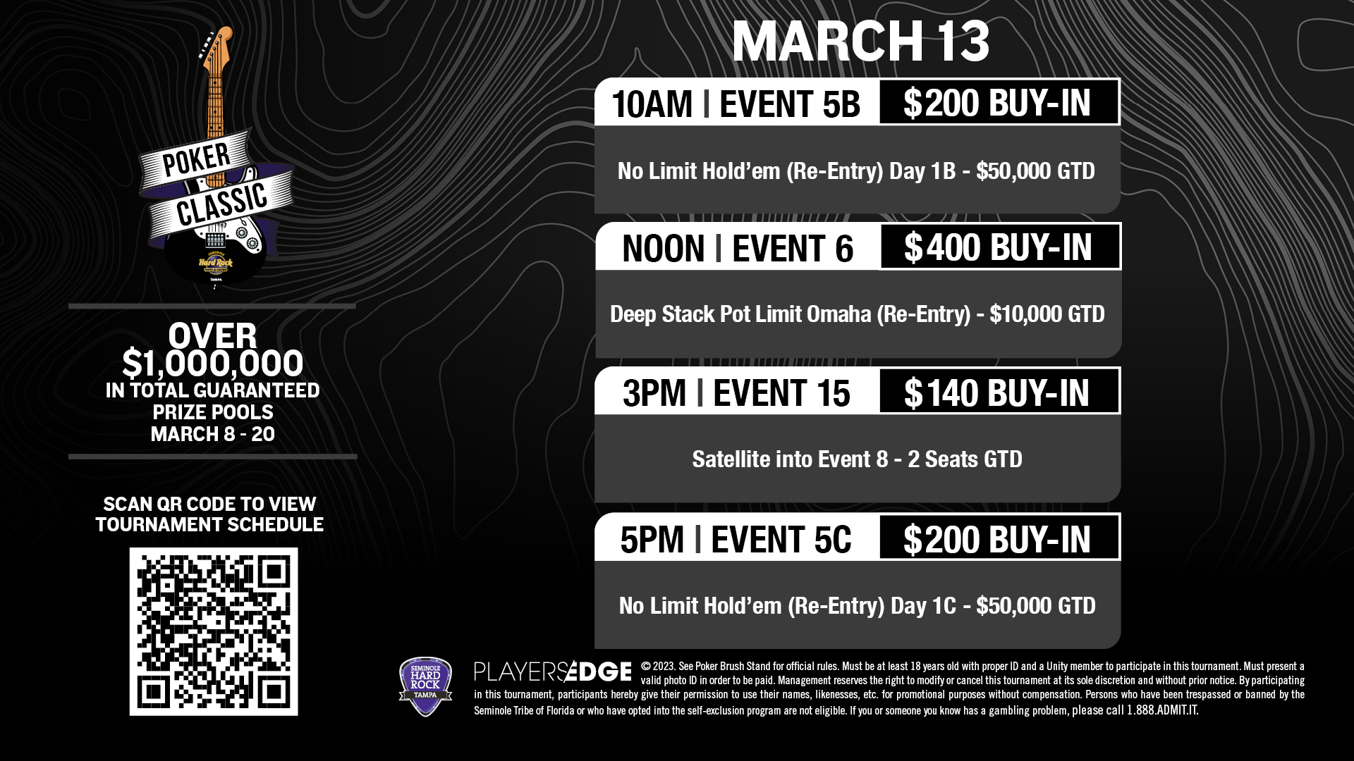 TPC Day 6 Schedule Seminole Hard Rock Tampa Poker